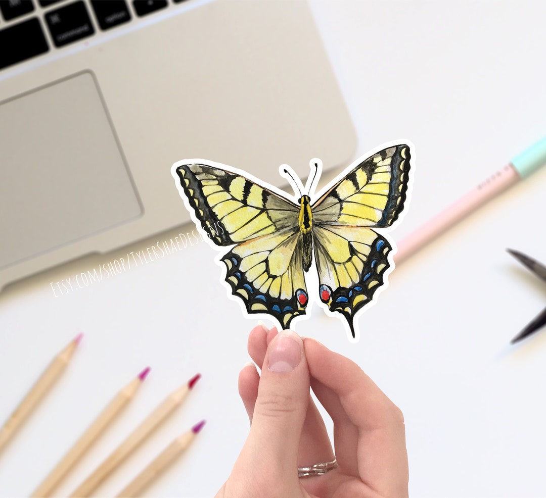 Watercolor Butterfly Vinyl Sticker, Yellow Swallowtail Butterfly ...