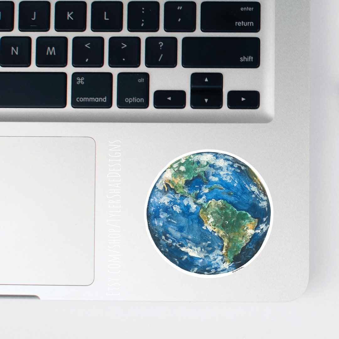 Watercolor Planet Earth Sticker, Space Stickers, Laptop Stickers ...