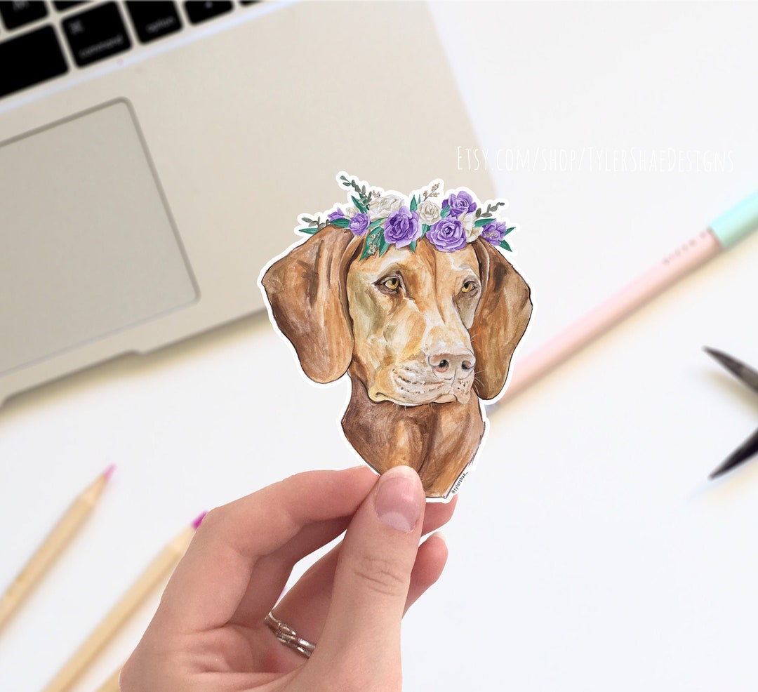Vizsla With Flower Crown Vinyl Sticker, Cute Stickers, Laptop Stickers ...