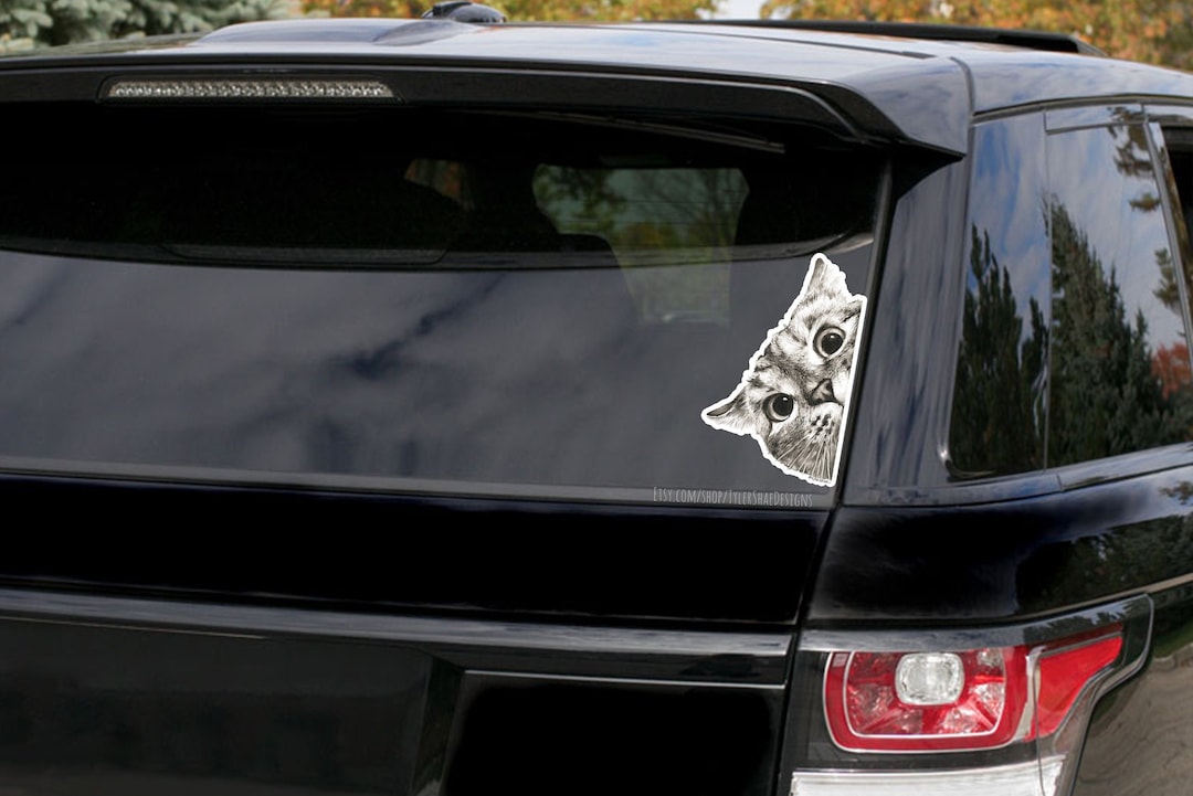 Funny Cat Vinyl Sticker, Peeking Cat Car Decal, Bumper Stickers, Cat ...