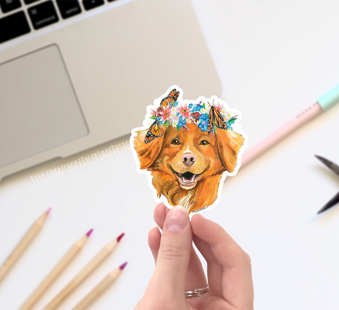 Tolling Retriever Flower Crown Vinyl Sticker, Toller Stickers, Laptop ...