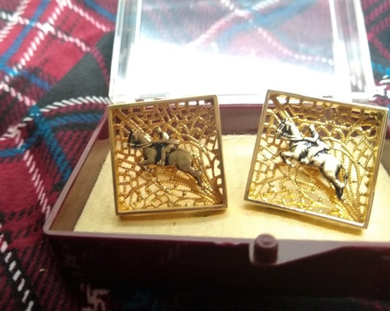 VINTAGE Horse and Rider Cufflinks - Go to the Races i… - Gem