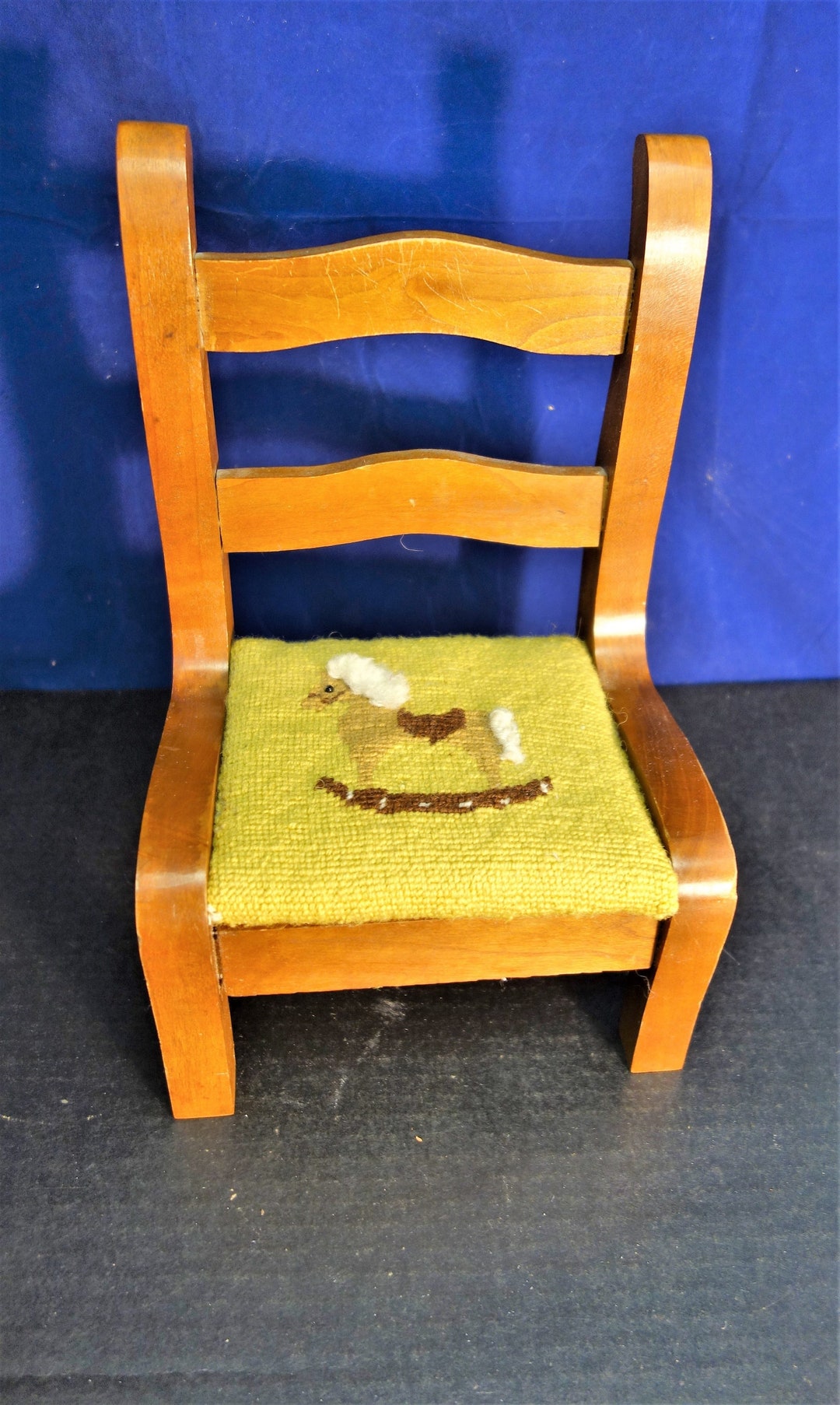 VINTAGE Large Doll Chair With Rocking Horse Embroidered Seat - Etsy