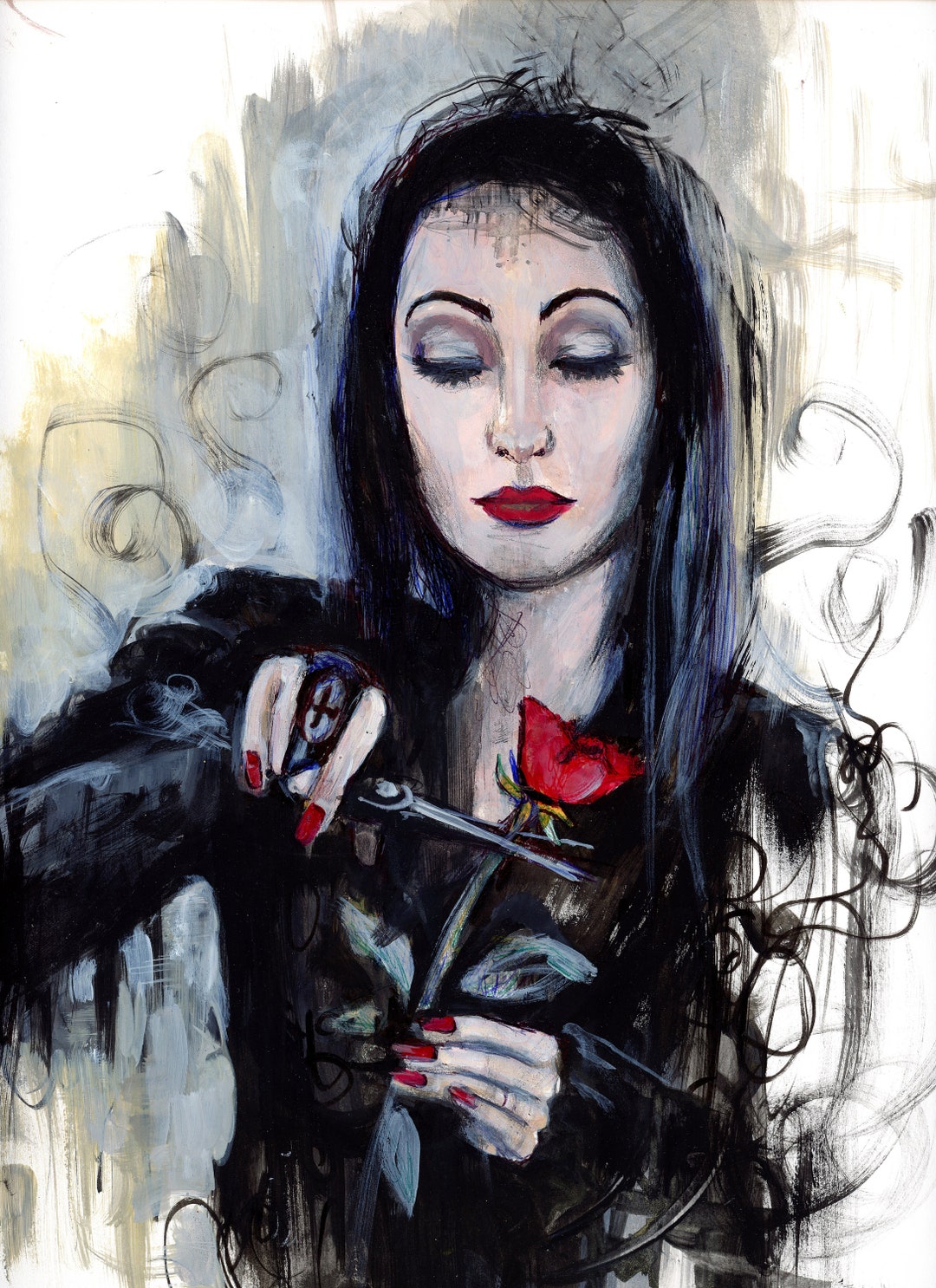 Morticia Addams Fan Art Painting Etsy morticia-addams-fan-art-painting-etsy