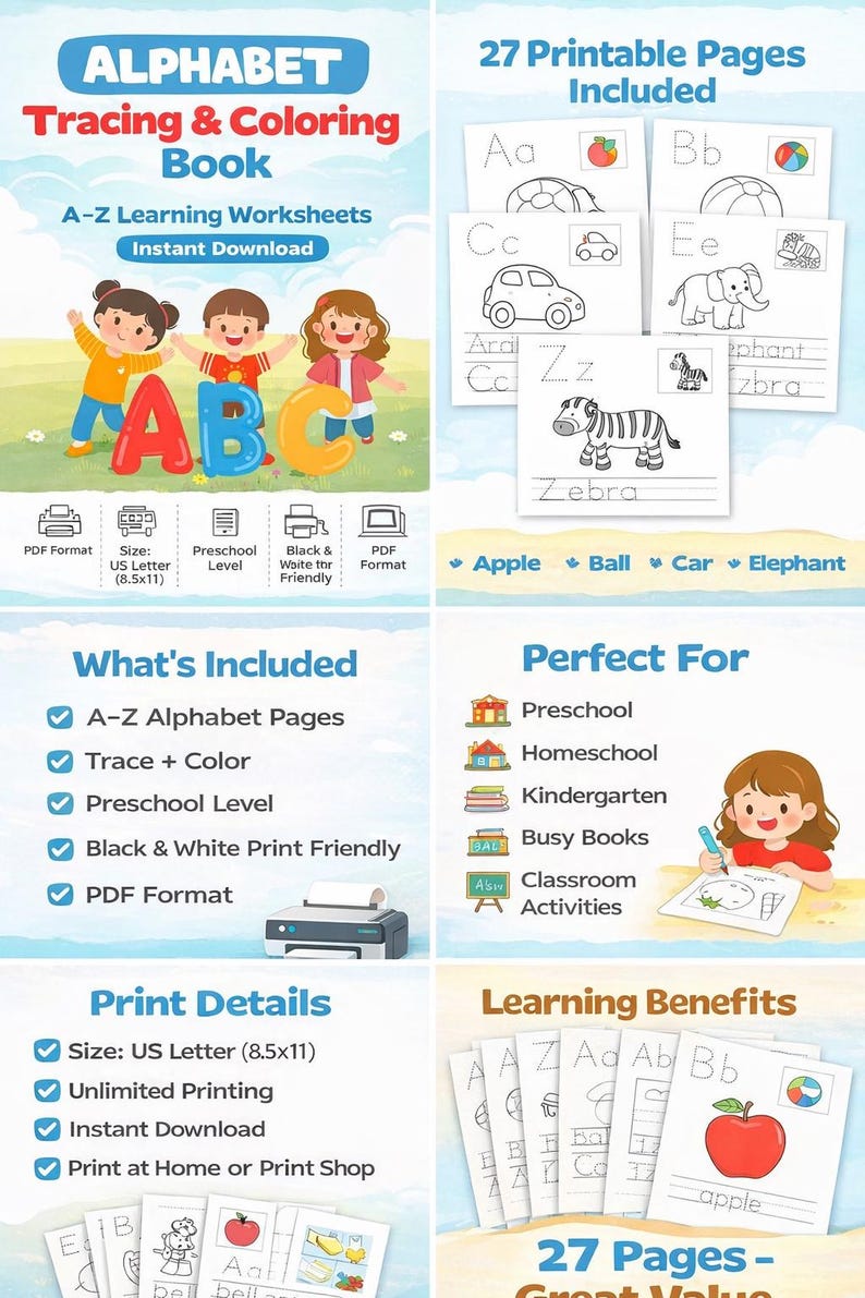 Alphabet Tracing Coloring Book A-Z: Preschool Learning (PDF Download ...