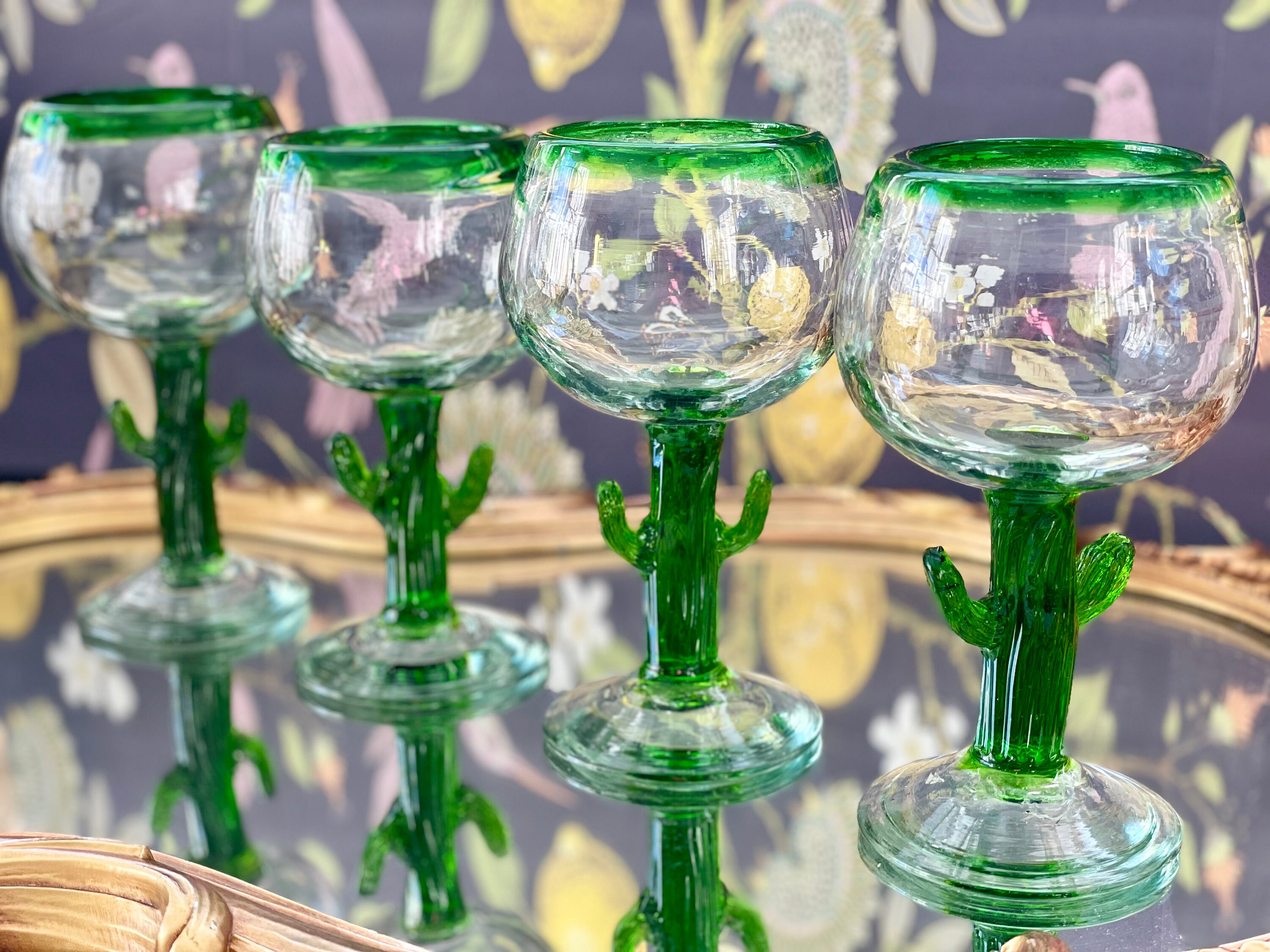 Mexican Hand Blown Cactus Bubble Glass Margarita Glasses Set of 4 - Etsy
