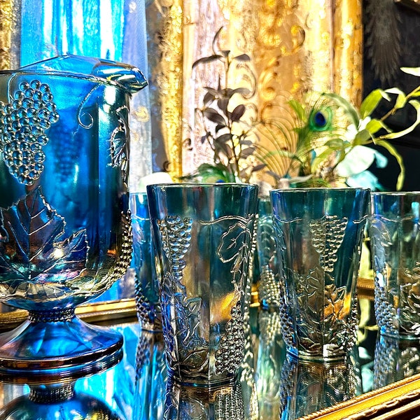 Blue Carnival Glass - Etsy