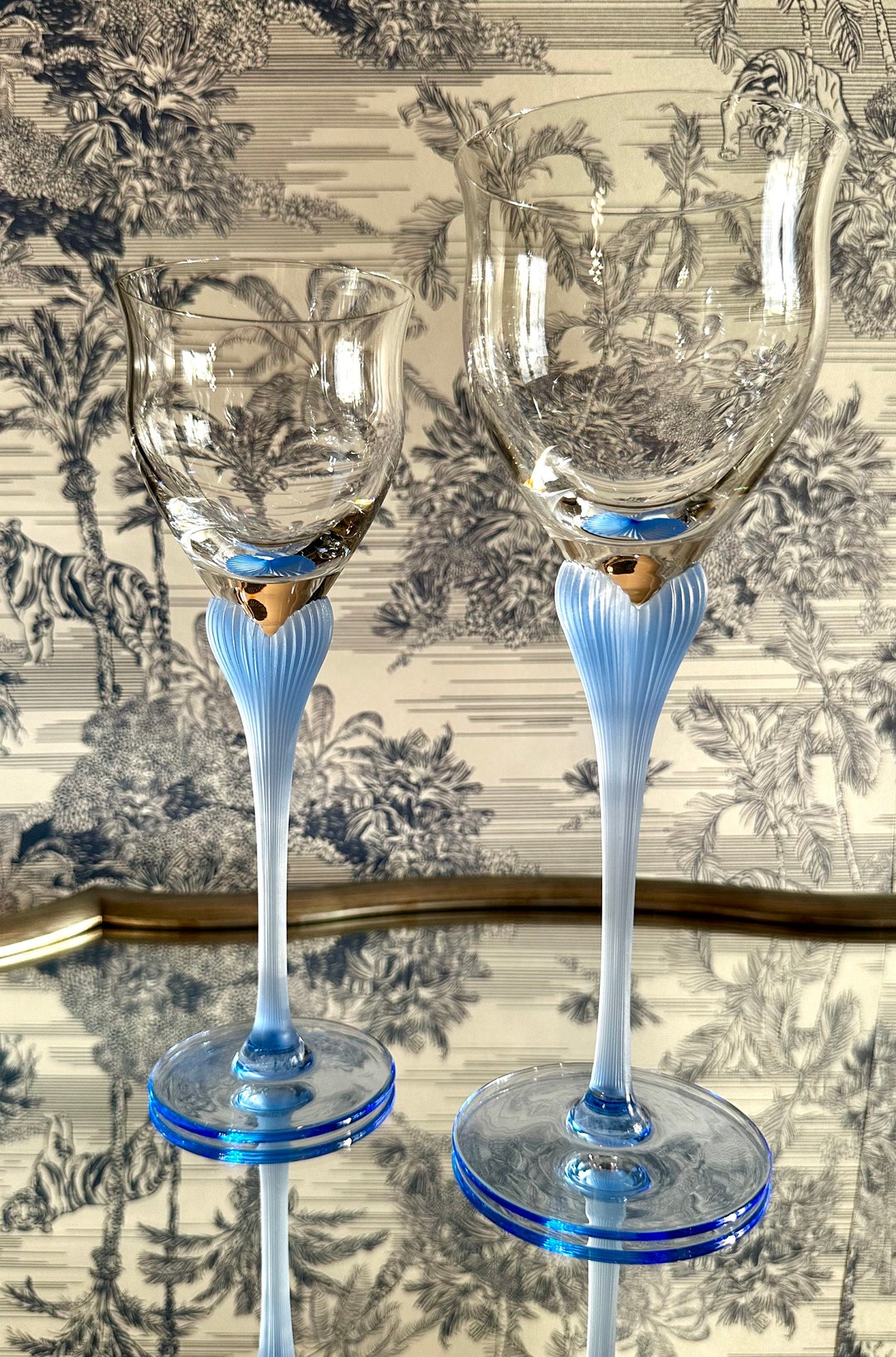 Mikasa Crystal Sea Mist Saphire Frosted Stem Wine Glasses Set Of 8 Etsy