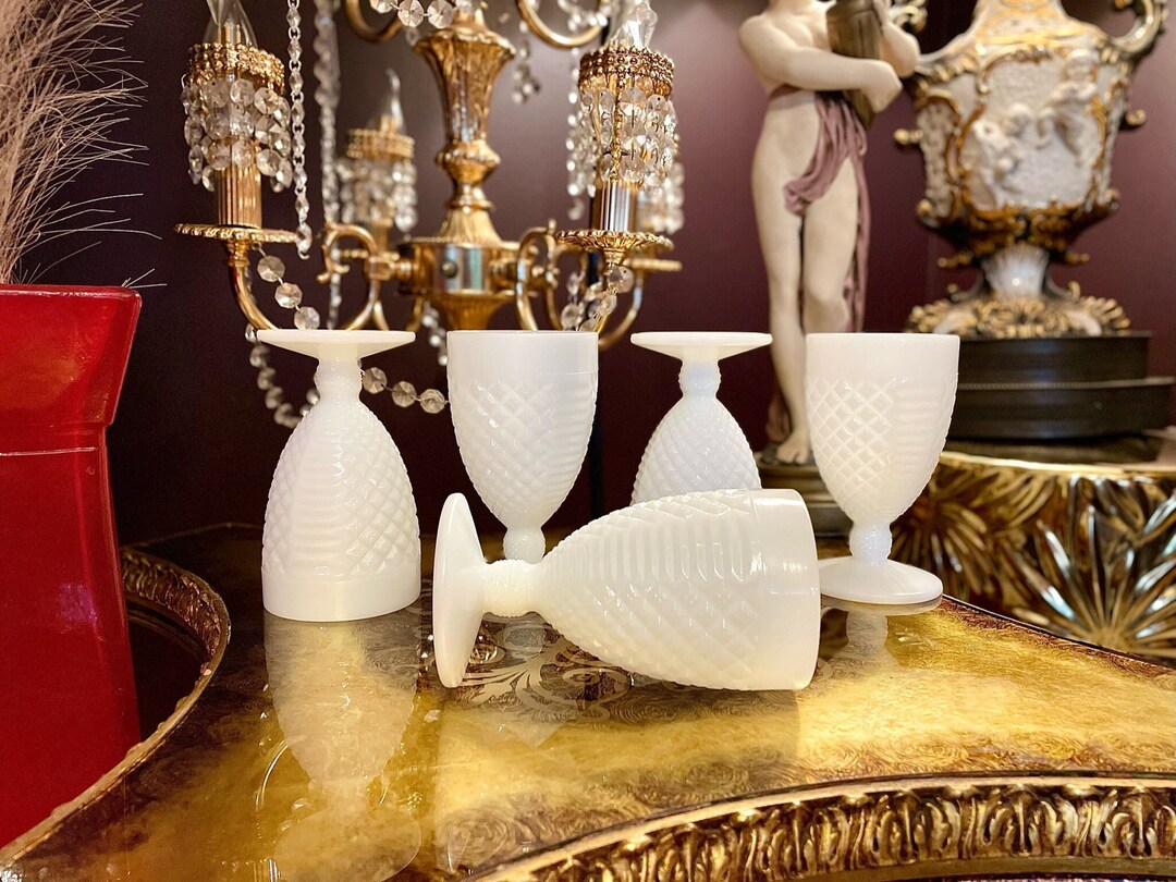 Westmoreland Diamond Pattern Milk Glass Goblet Set of 6 - Etsy