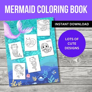 Mermaid Coloring Book, Printable Coloring Pages for Kids, Mermaids ...