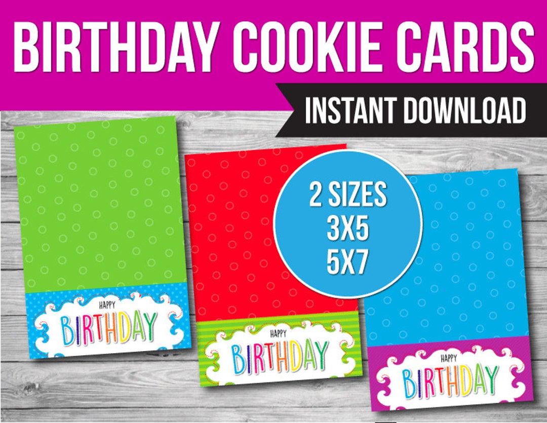 Birthday Cookie Cards, Birthday Party Favor, Printable Birthday Cookie ...