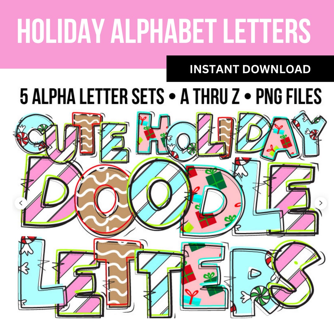Doodle Letters Alphabet Bundle, 5 Hand Drawn PNG Alphabets A–Z ...
