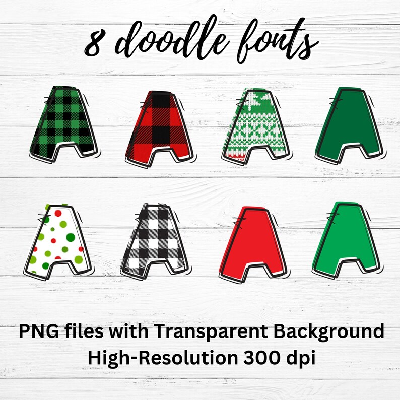 Christmas Doodle Font Clipart: 8 Alphabet Sets (digital Download - Etsy