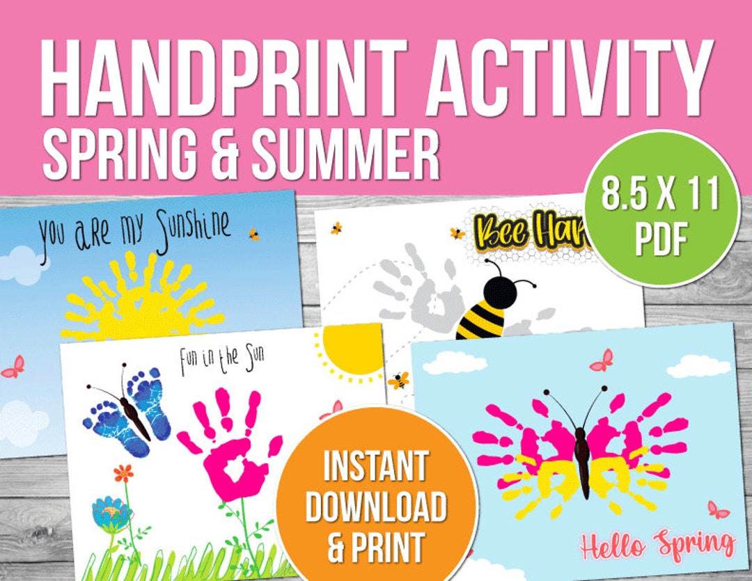 Spring Handprint Activity, Printable Keepsake Art, Spring Summer Craft ...