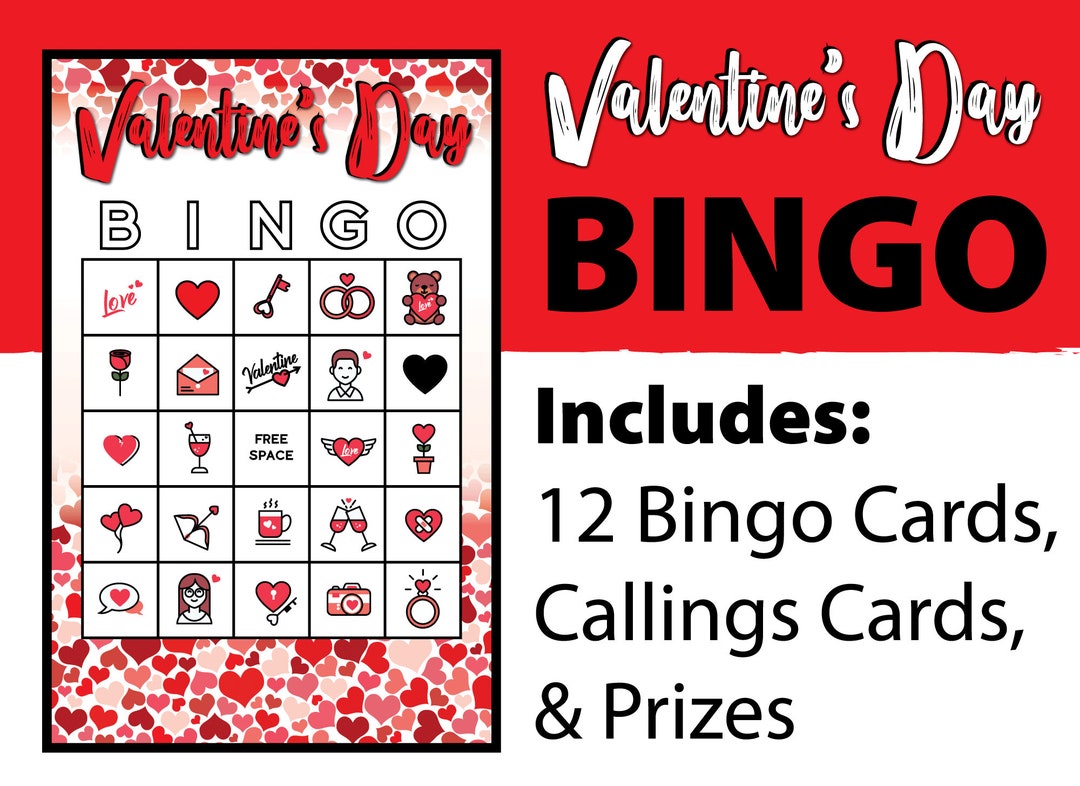 Valentine Bingo Game for Kids, Printable Classroom Activity, Valentines ...