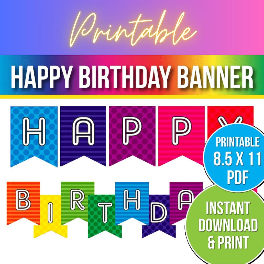 Printable Birthday Banner, Printable Banner, Bday Banner, Birthday ...