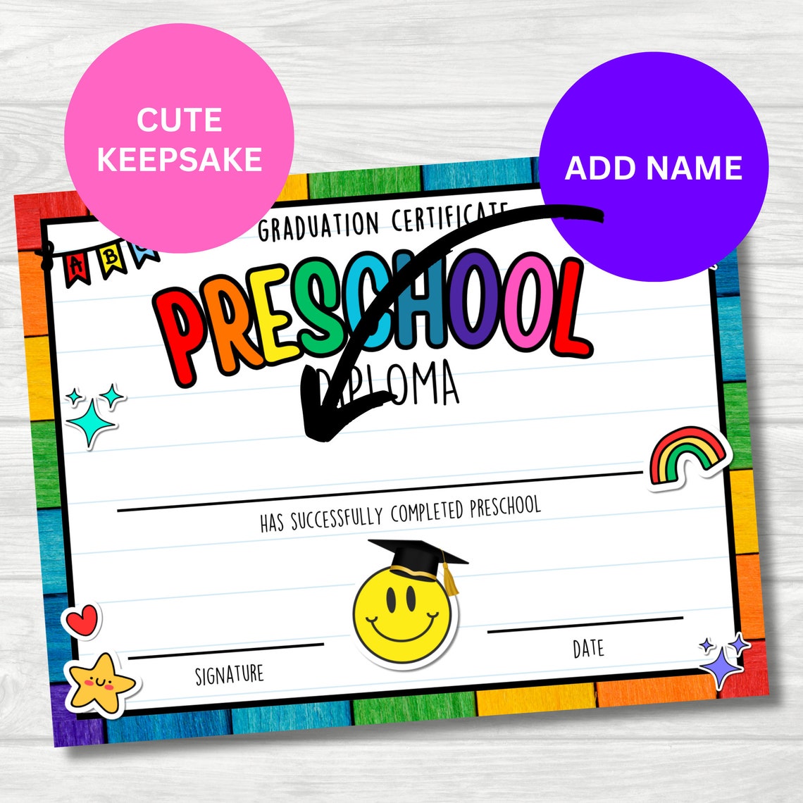 Printable Kindergarten Graduation Certificate (PDF) - Etsy