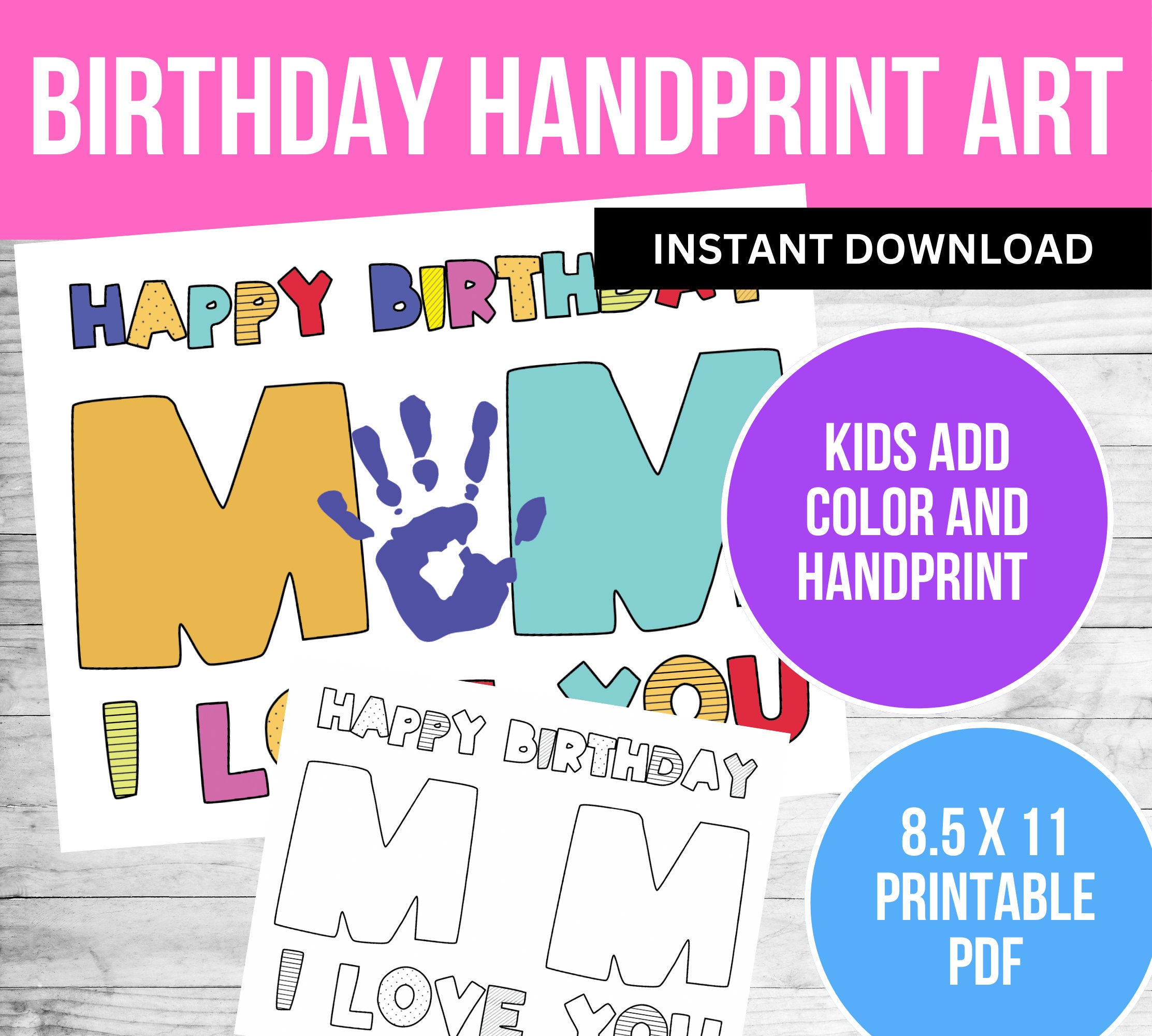 Happy Birthday Mom Handprint Craft Coloring Activity for Kids - Etsy