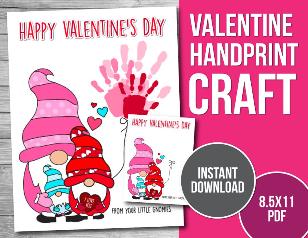 Valentine Handprint Craft for Kids, Valentine Craft, Valentines Gnomes ...