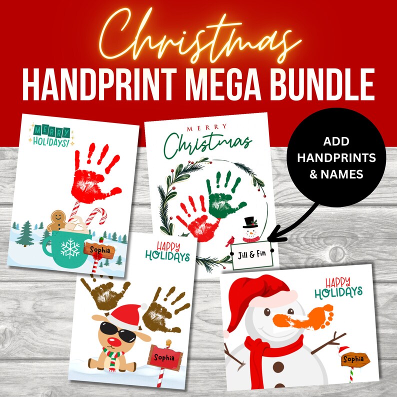 Christmas Handprint Art Bundle for Kids, Holiday Craft Activity PDF ...