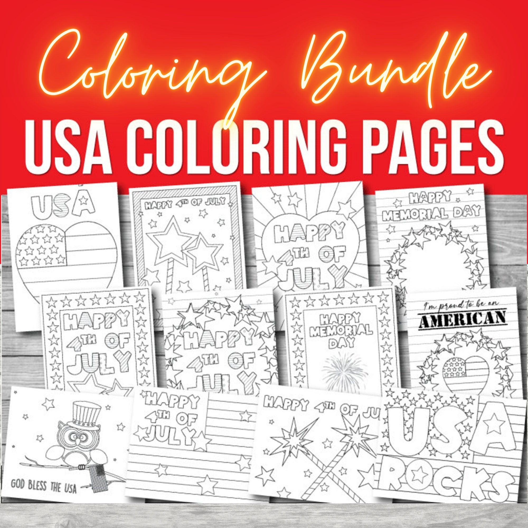 USA Printable Coloring Activity Craft, Memorial Day, 4th of July Art ...