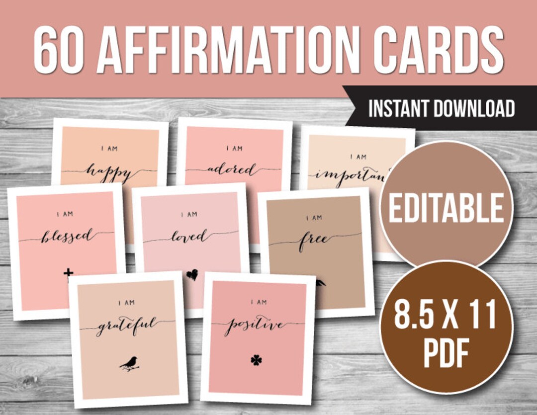Pink Boho Affirmation Cards: Daily Mindfulness, Self-care (editable PDF ...