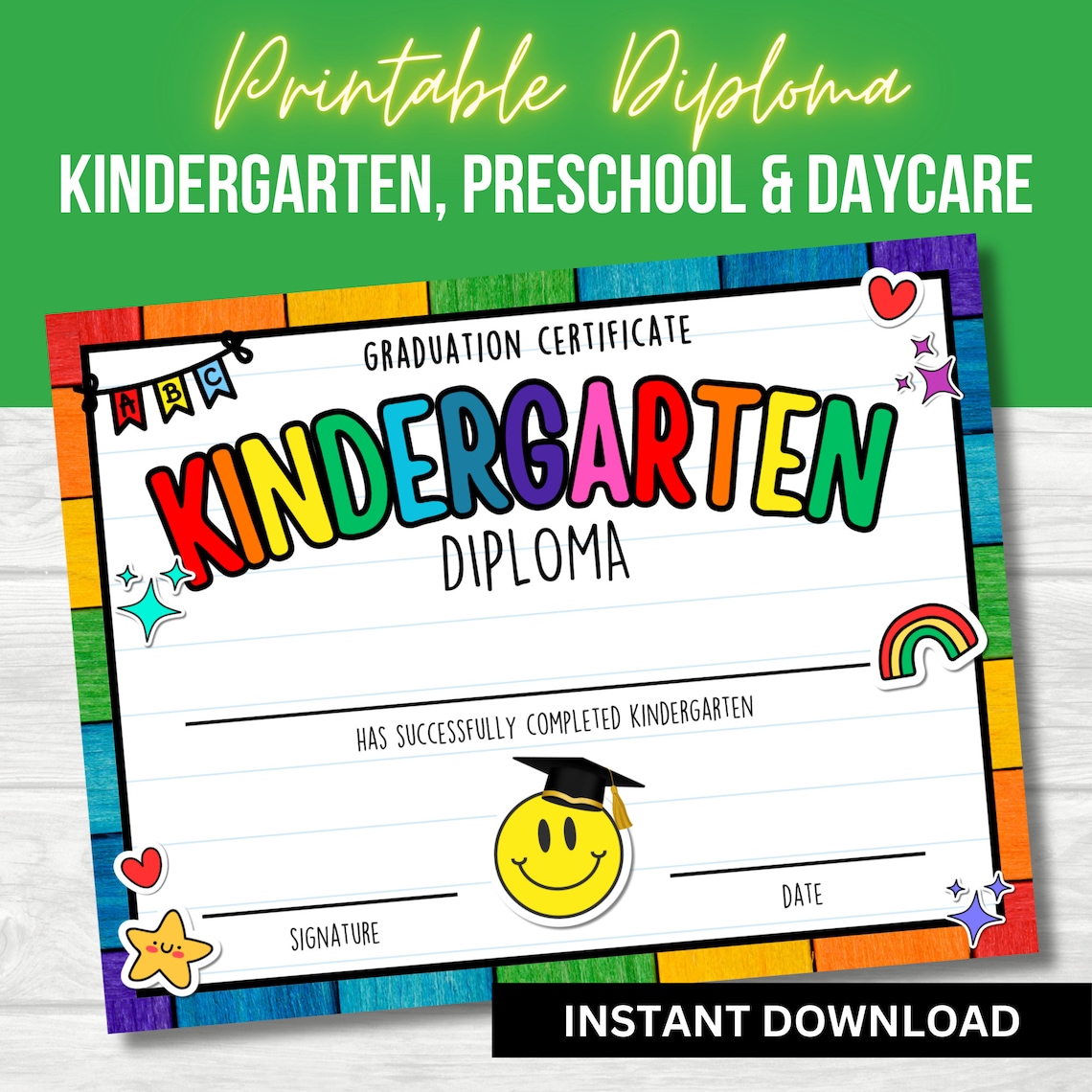 Printable Kindergarten Graduation Certificate (PDF) - Etsy
