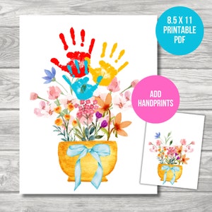 Valentine Handprint Art Birthday Craft Activity Floral Bouquet Mothers ...