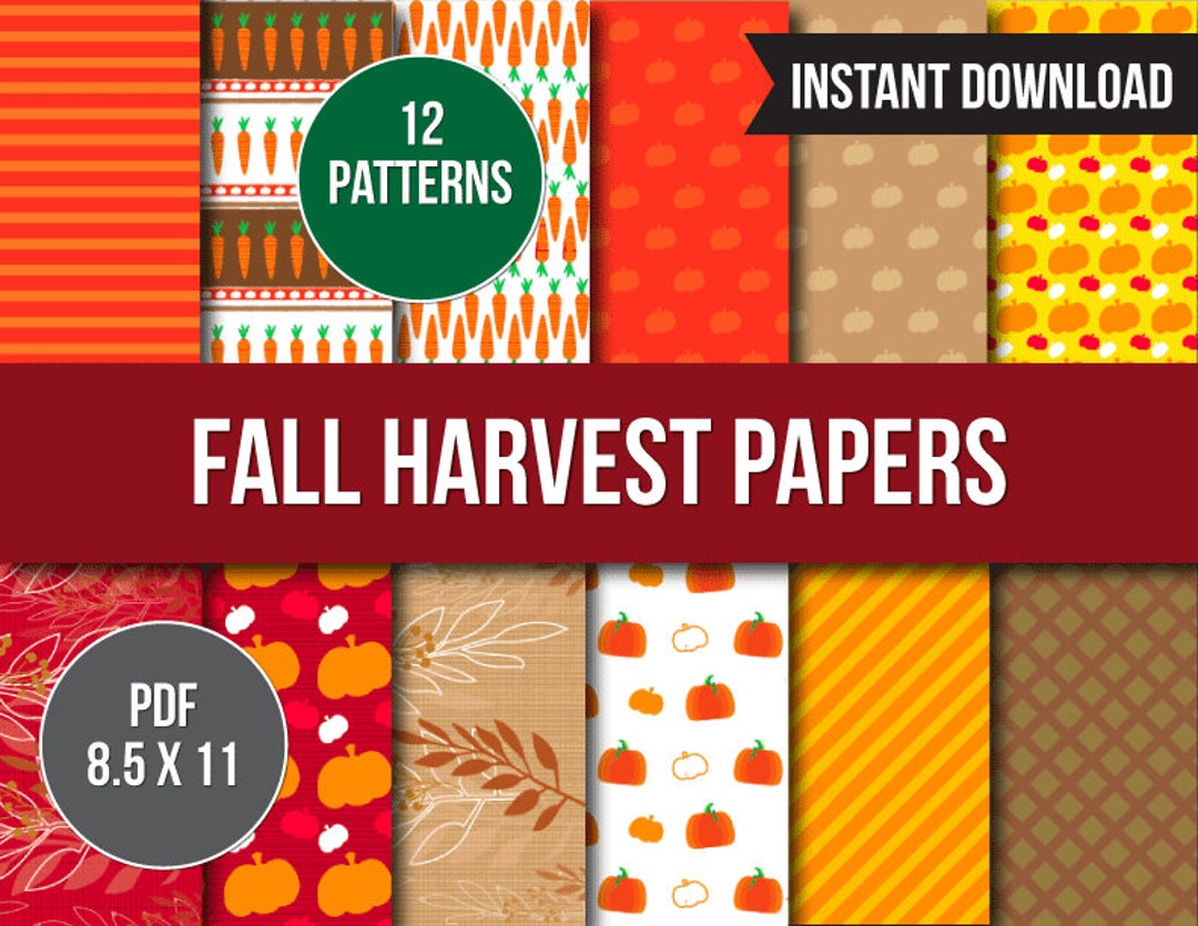 Fall Paper, Digital Paper, Pumpkin Harvest Digital Paper, Printable ...