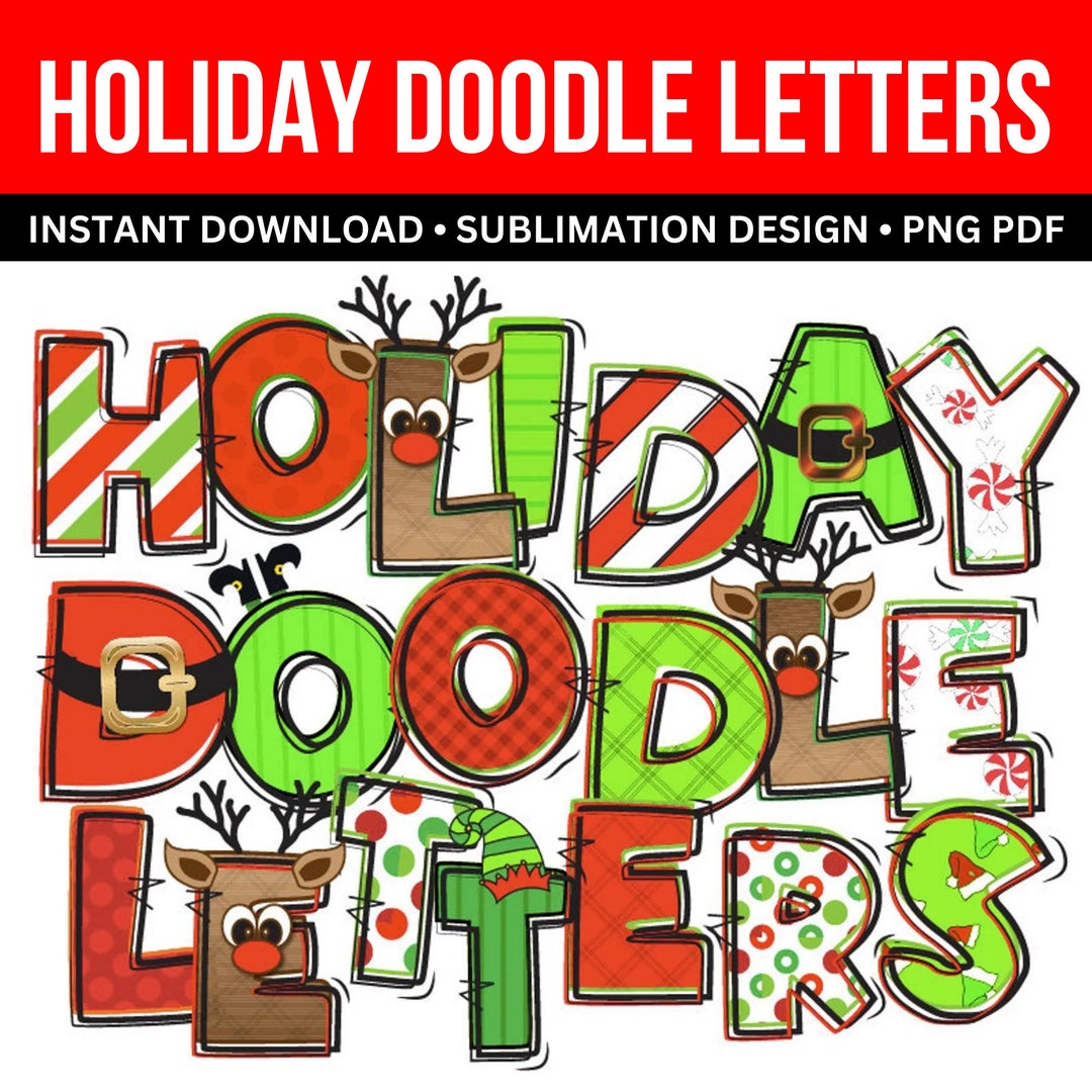 Christmas Doodle Letters, Doodle Alphabet PNG, Doodle Letters, Doodle ...