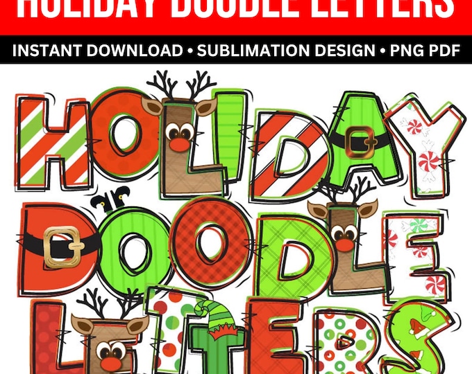 Christmas Alphabet PNG, Christmas Doodle Font, Christmas Doodle Letters ...