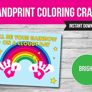 Handprint Art Coloring Activity, Printable Rainbow Kids Craft, Spring ...
