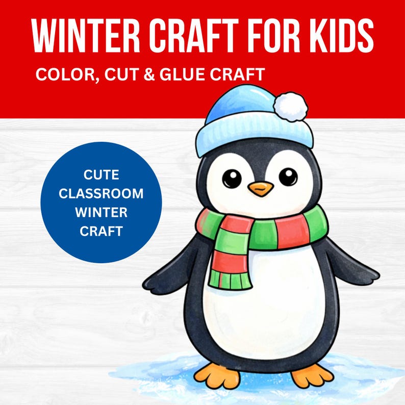 Penguin Cut and Glue Craft | Printable Color & Assemble Winter Activity ...