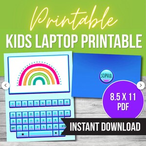 Kids Pretend Play Laptop Printable, Editable Name, 8.5x11 (PDF Pattern ...