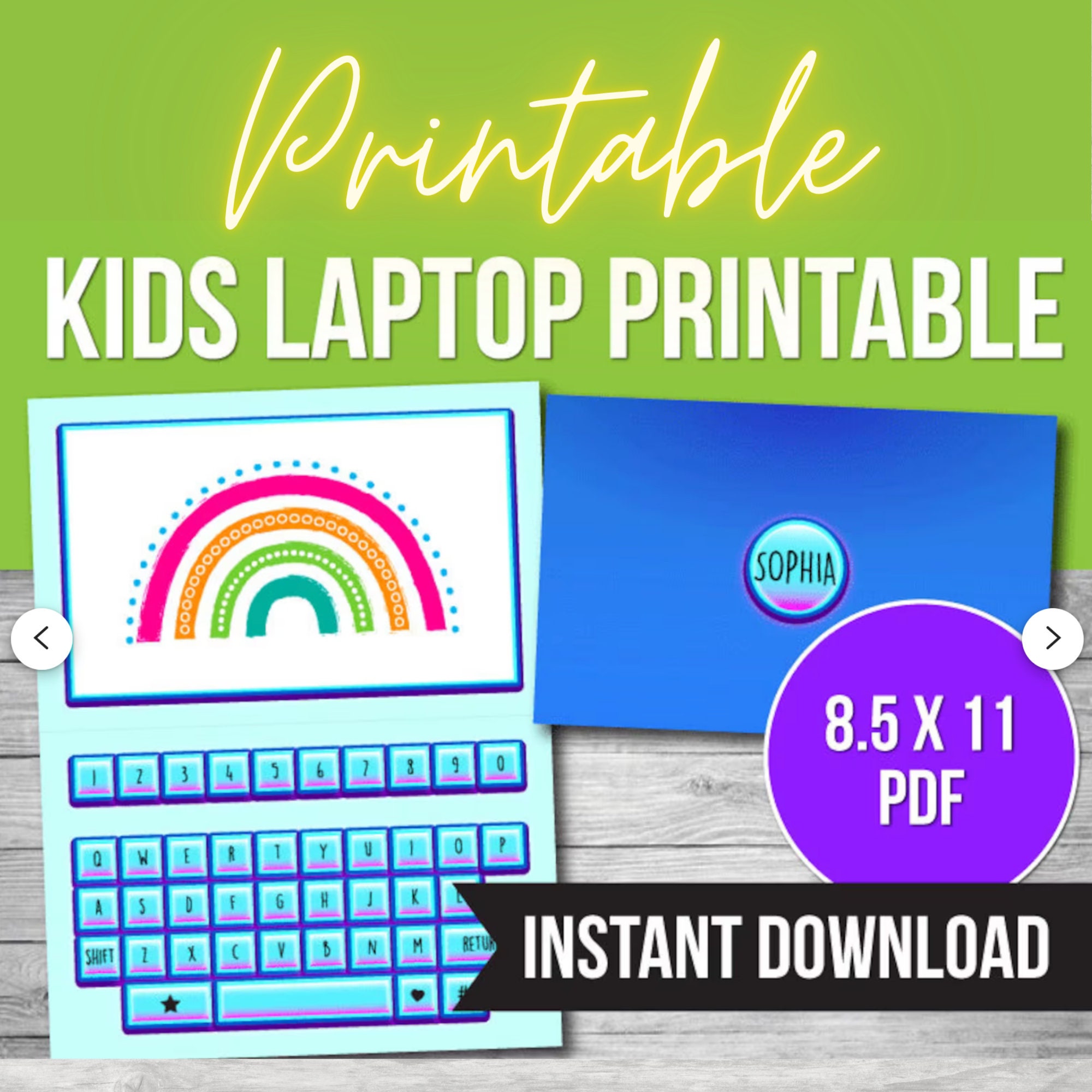 Kids Pretend Play Laptop Printable, Editable Name, 8.5x11 (PDF Pattern ...