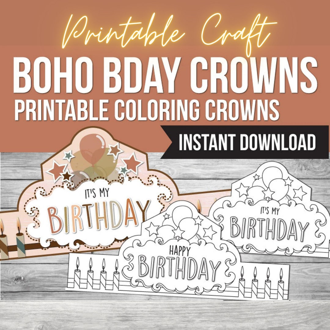 Birthday Coloring Crowns, Printable BOHO Birthday Crown, Gender Neutral ...