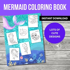 Mermaid Coloring Book, Printable Coloring Pages for Kids, Mermaids ...
