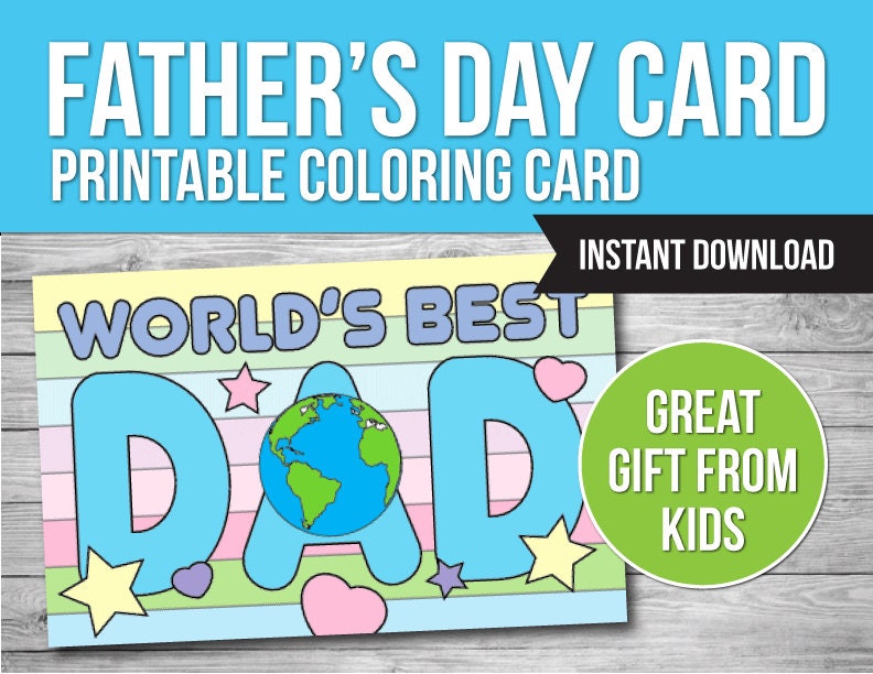 Printable Fathers Day Card, Coloring Card for Dad, Happy Birthday Card ...