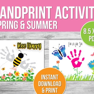 Spring Handprint Activity, Printable Keepsake Art, Spring Summer Craft ...