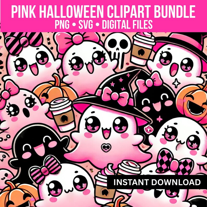 Pink Ghost Halloween Clipart Bundle: Spooky Season PNG & SVG Digital ...