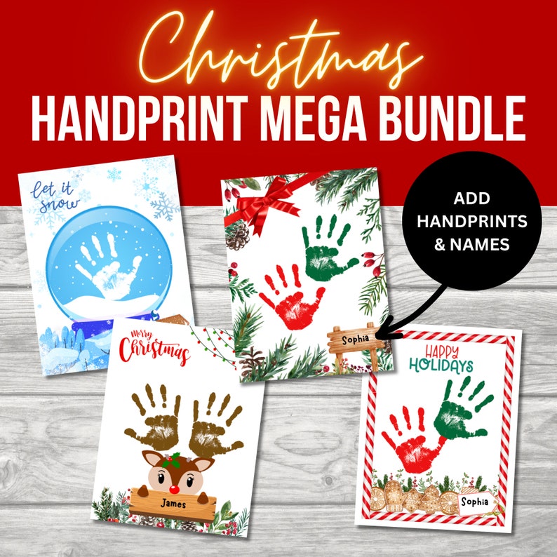 Christmas Handprint Art Bundle for Kids, Holiday Craft Activity PDF ...