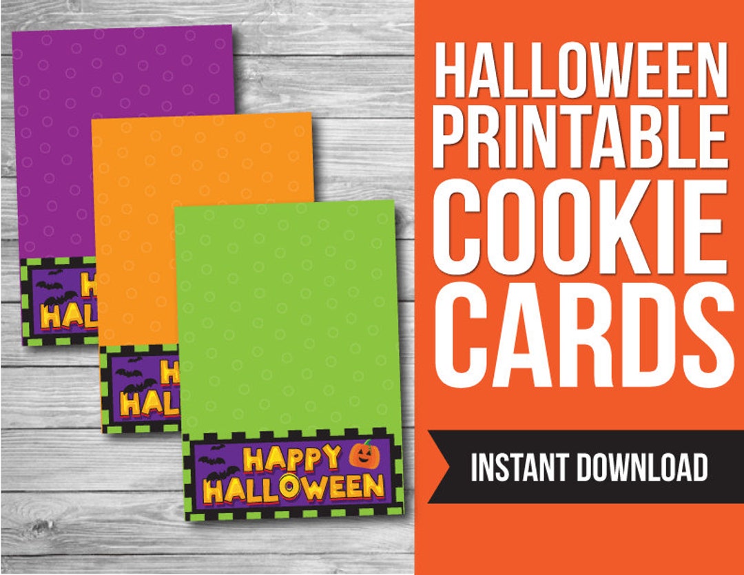 Halloween Printable Cookie Cards, Halloween Cookie Tag, Happy Halloween ...