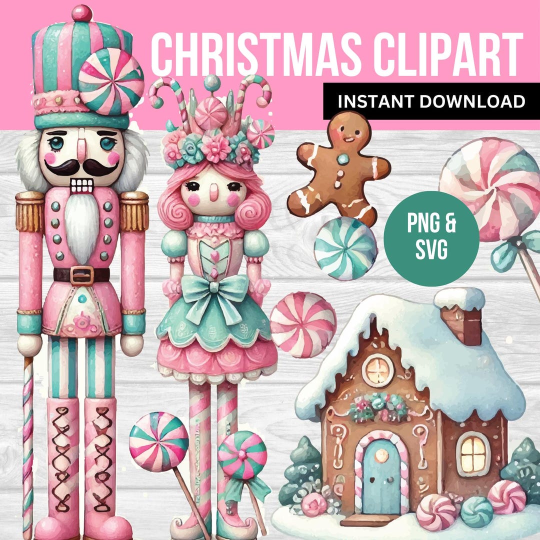 Pink Christmas Clipart Bundle, Coquette Nutcracker, Gingerbread (PNG ...