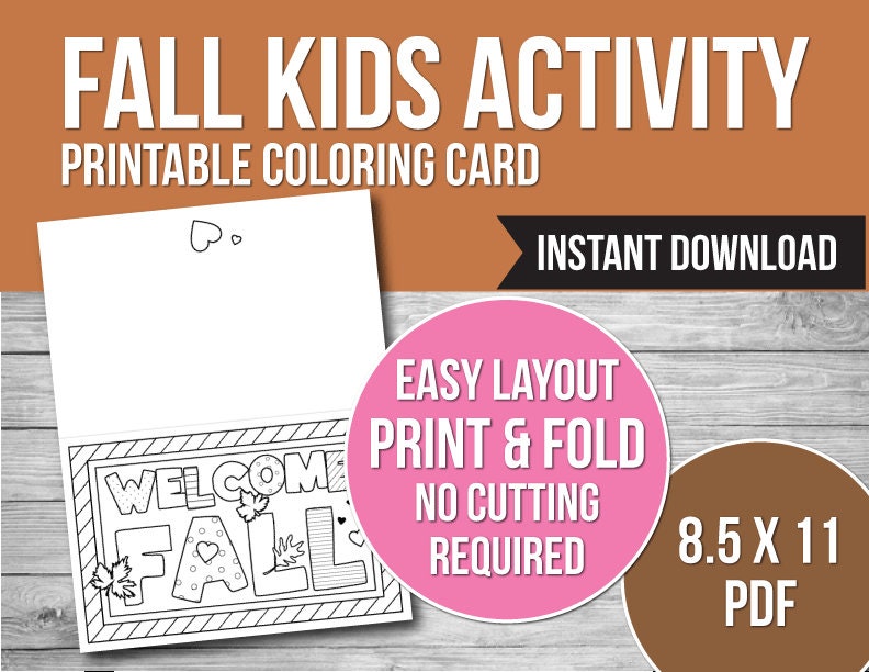 Coloring Card Printable Activity Craft for Kids Fall - Etsy
