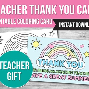 Teacher Thank You Card Printable: Rainbow Coloring Card (PDF) - Etsy