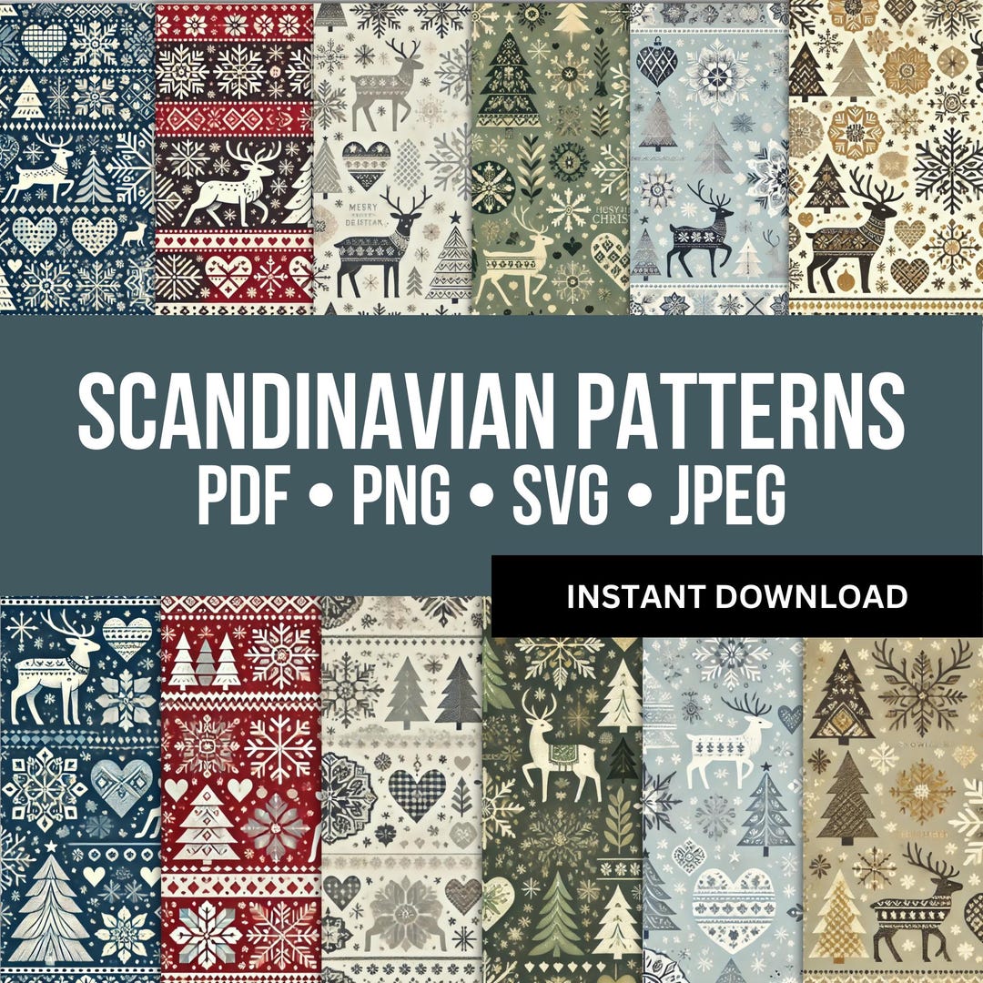 Scandinavian Christmas Seamless Pattern Digital Paper Pack, Nordic ...