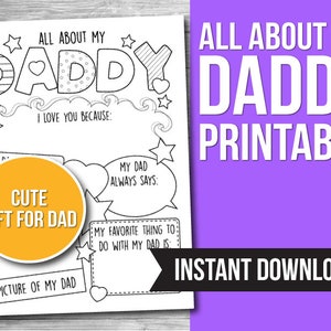 All About Dad Printable PDF, Gift for Dad, Dad Questionnaire, Happy ...