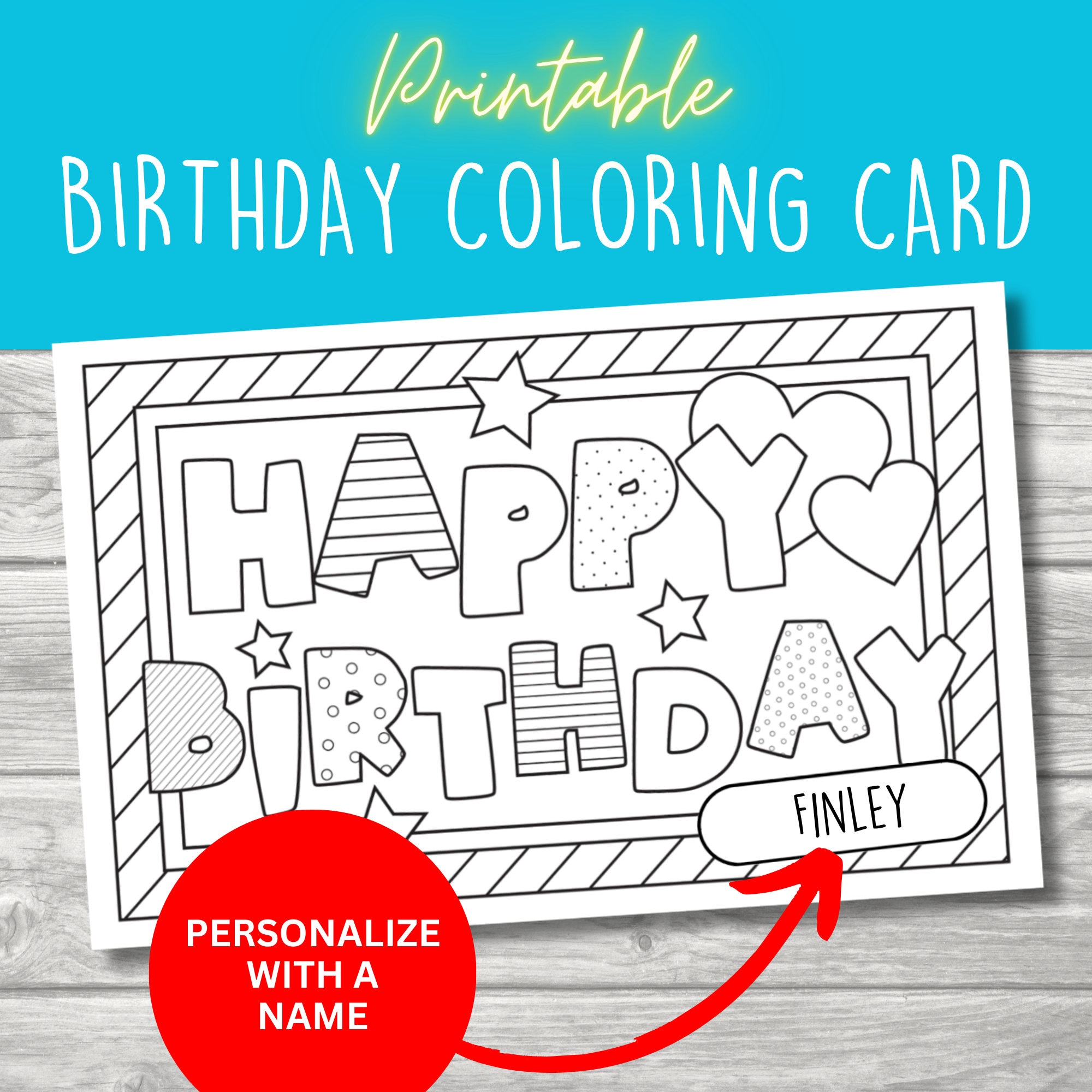 Printable Happy Birthday Coloring Card: DIY Craft (PDF) - Etsy