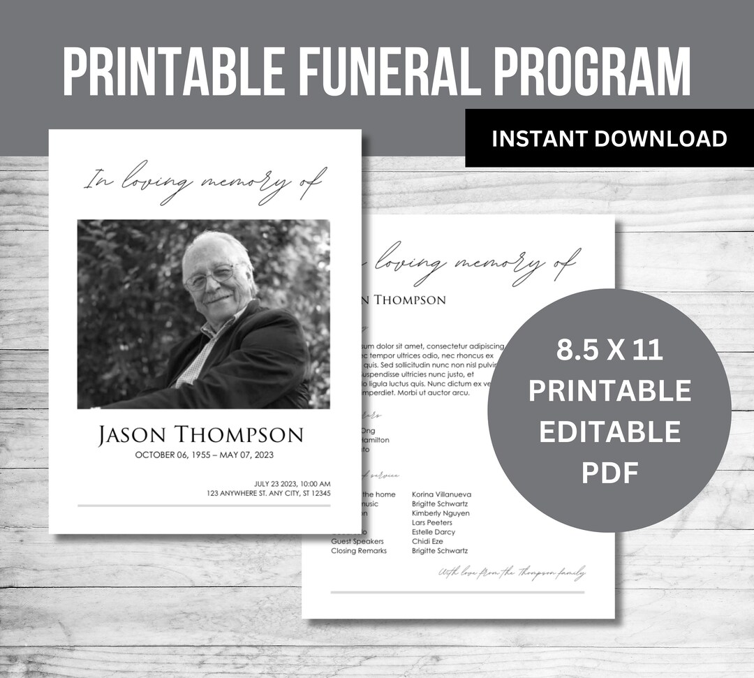 Simple Funeral Program Template, Minimalist Memorial Program ...