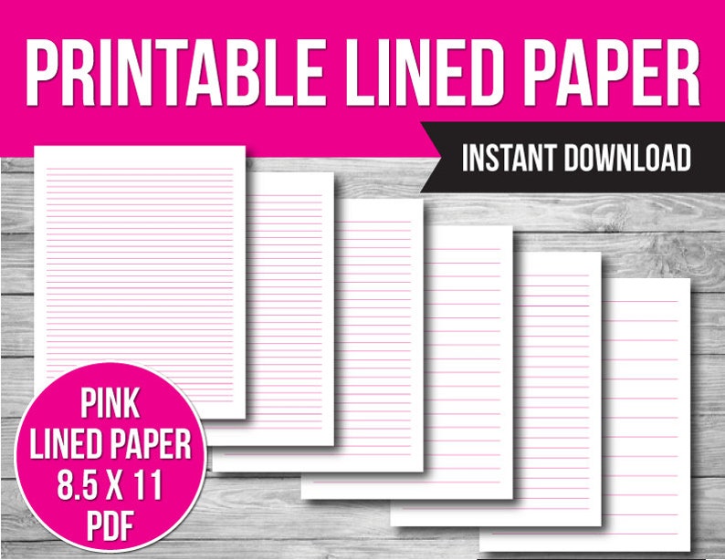 Printable Lined Paper PDF PINK Lined Paper Wide Rule College - Etsy